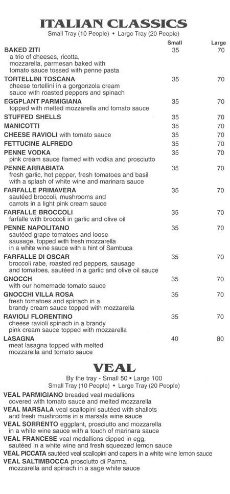 Catering - Villa Rosa Ristorante & Pizzeria